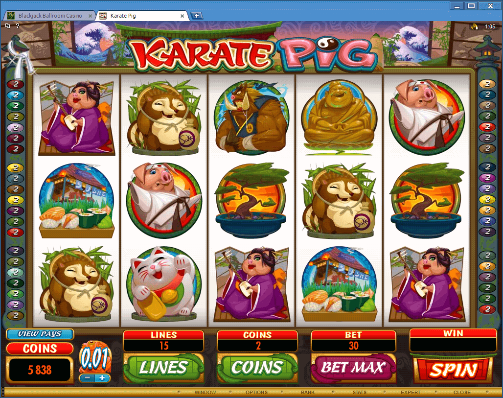 Karate Pig bonus slot casino online gambling BlackJack Ballroom win